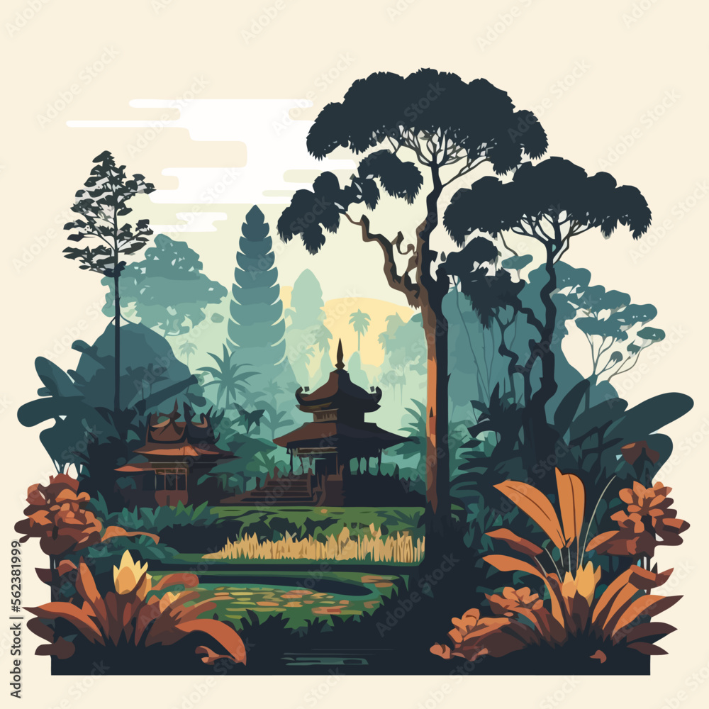 flat drawing illustration scenery of bali culture Stock Vector | Adobe ...