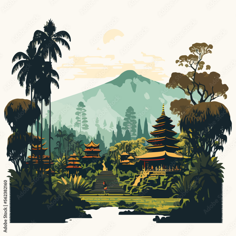 flat drawing illustration scenery of bali culture Stock Vector | Adobe ...