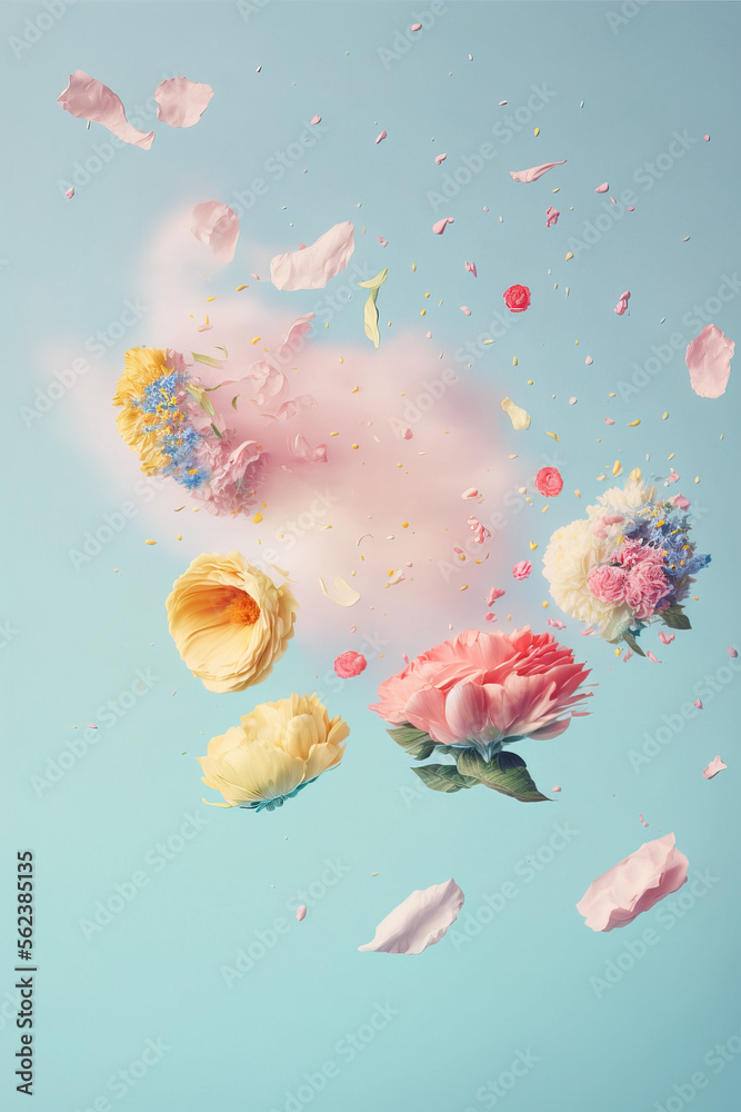 Cloud creative love concept of fresh Spring flowers in the sky ...