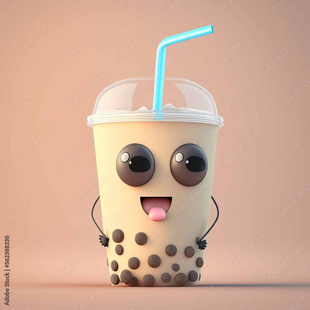 Cute Cartoon Boba Tea Character (Generative AI) Stock Illustration ...