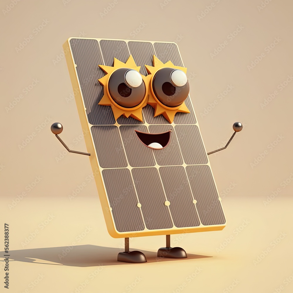 Cute Cartoon Solar Panel Character (Generative AI) Stock Illustration ...