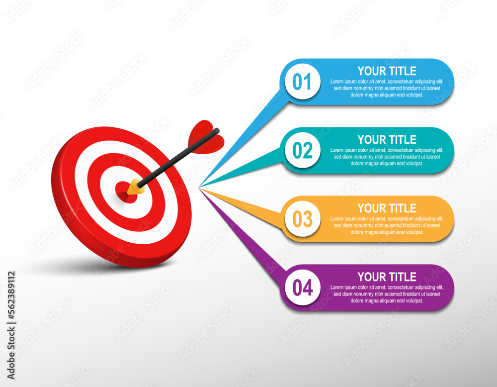 3d Arrow and dartboard with infographic. target step number. Business ...
