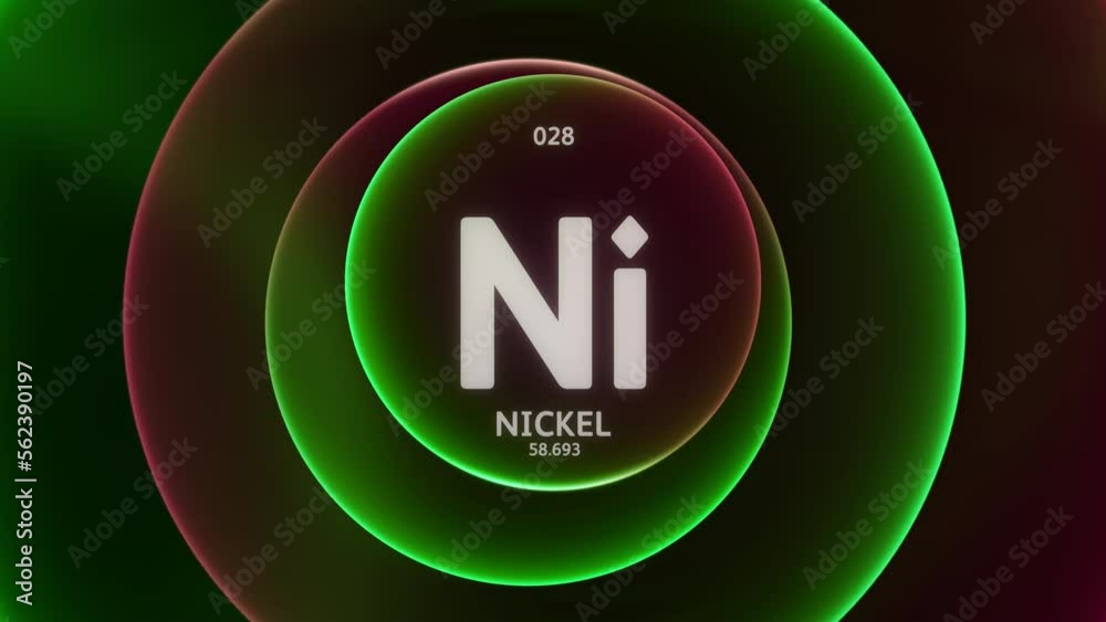 Nickel as Element 28 of the Periodic Table. Concept animation on ...