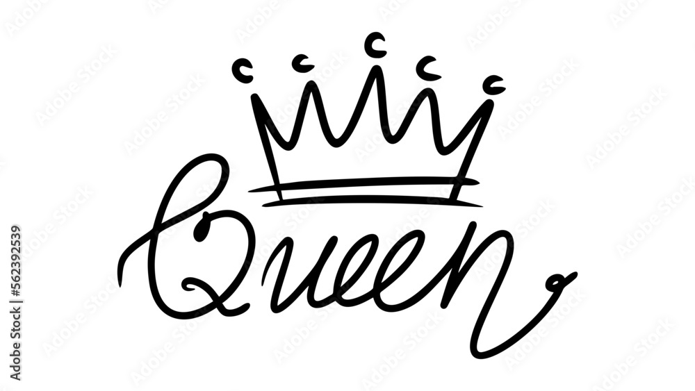 QUEEN. Lettering typography script text with crown for poster, vector ...