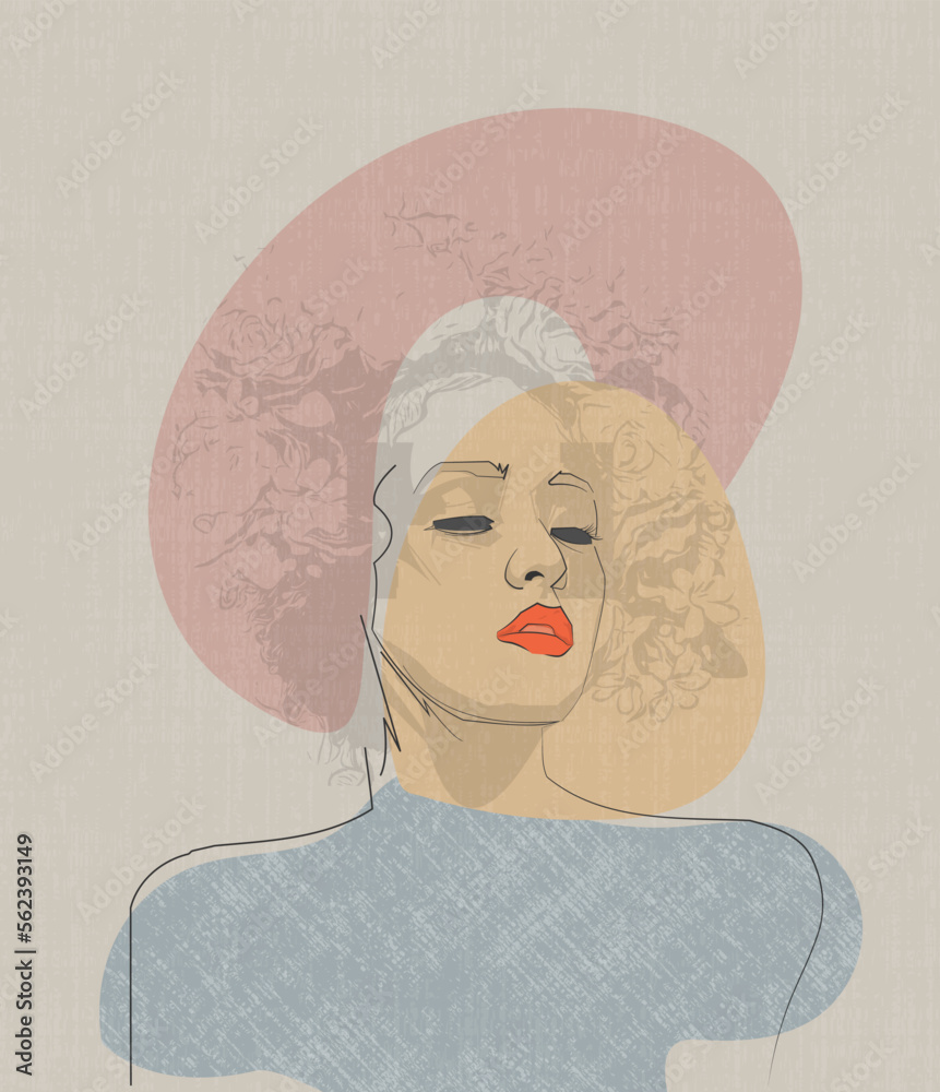 Simple color illustration, person vector art. Woman - female portrait ...