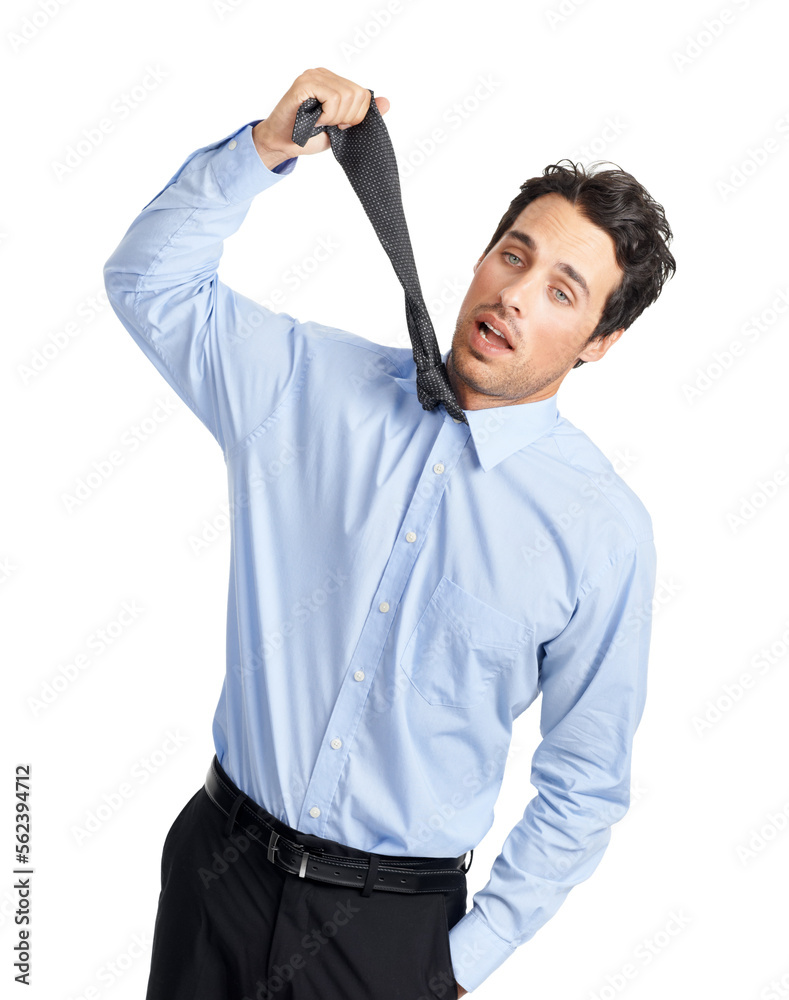 Portrait, businessman and tie for depression, anxiety or stress problem ...