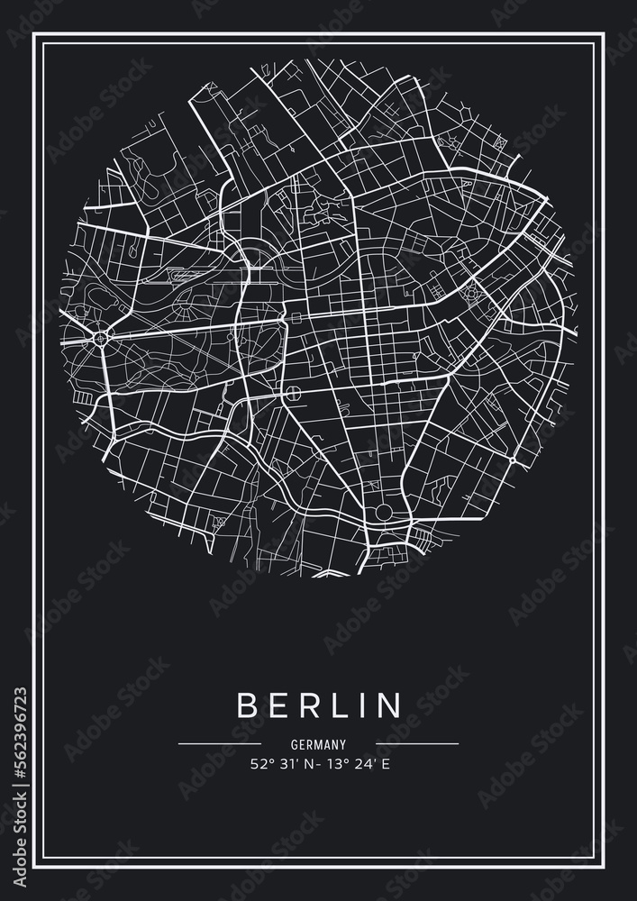 Black and white printable Berlin city map, poster design, vector ...