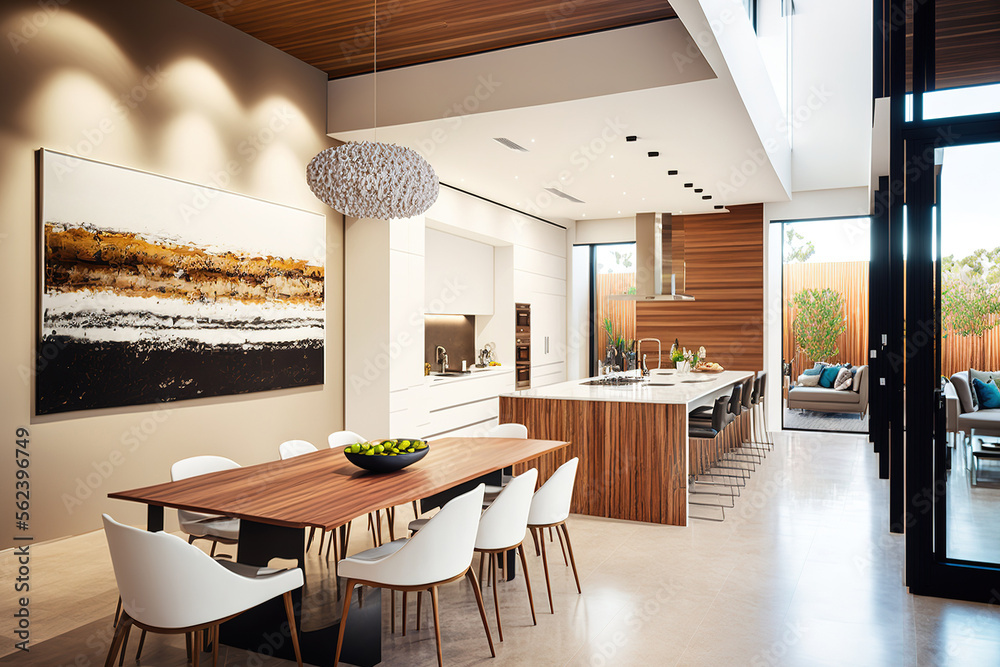Modern dining area and kitchen in an Australian home. Western Australia ...