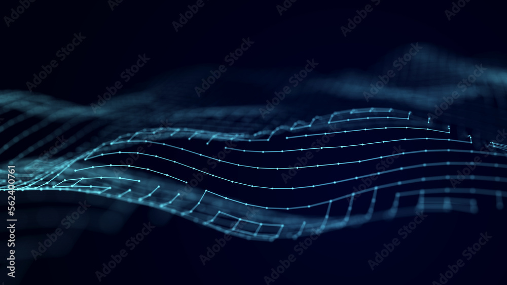 Cybernetic network connection flow. Big data visualization. 3d ...