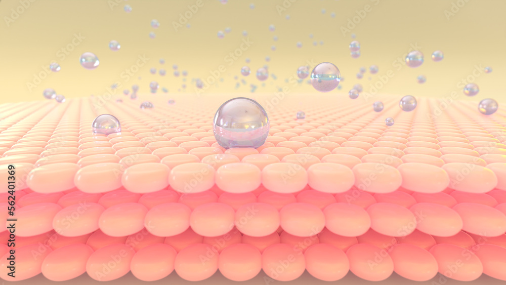 Vitamin and moisture drop onto skin cells. skin cell structure. the ...