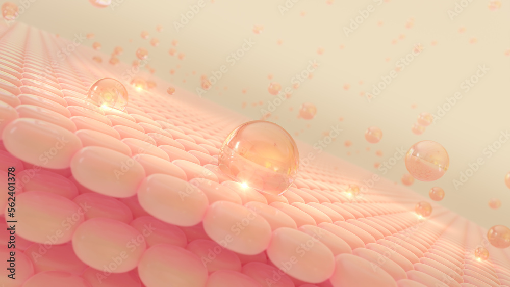 Moisture and vitamins are dropped onto skin cells. the concept for ...