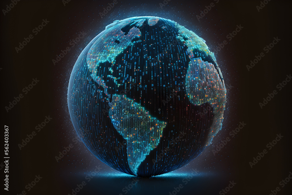 Earth globe made of binary code created with Generative AI Technology ...