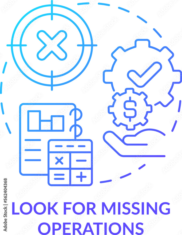 Look for missing operations blue gradient concept icon. Determining treasury management ...
