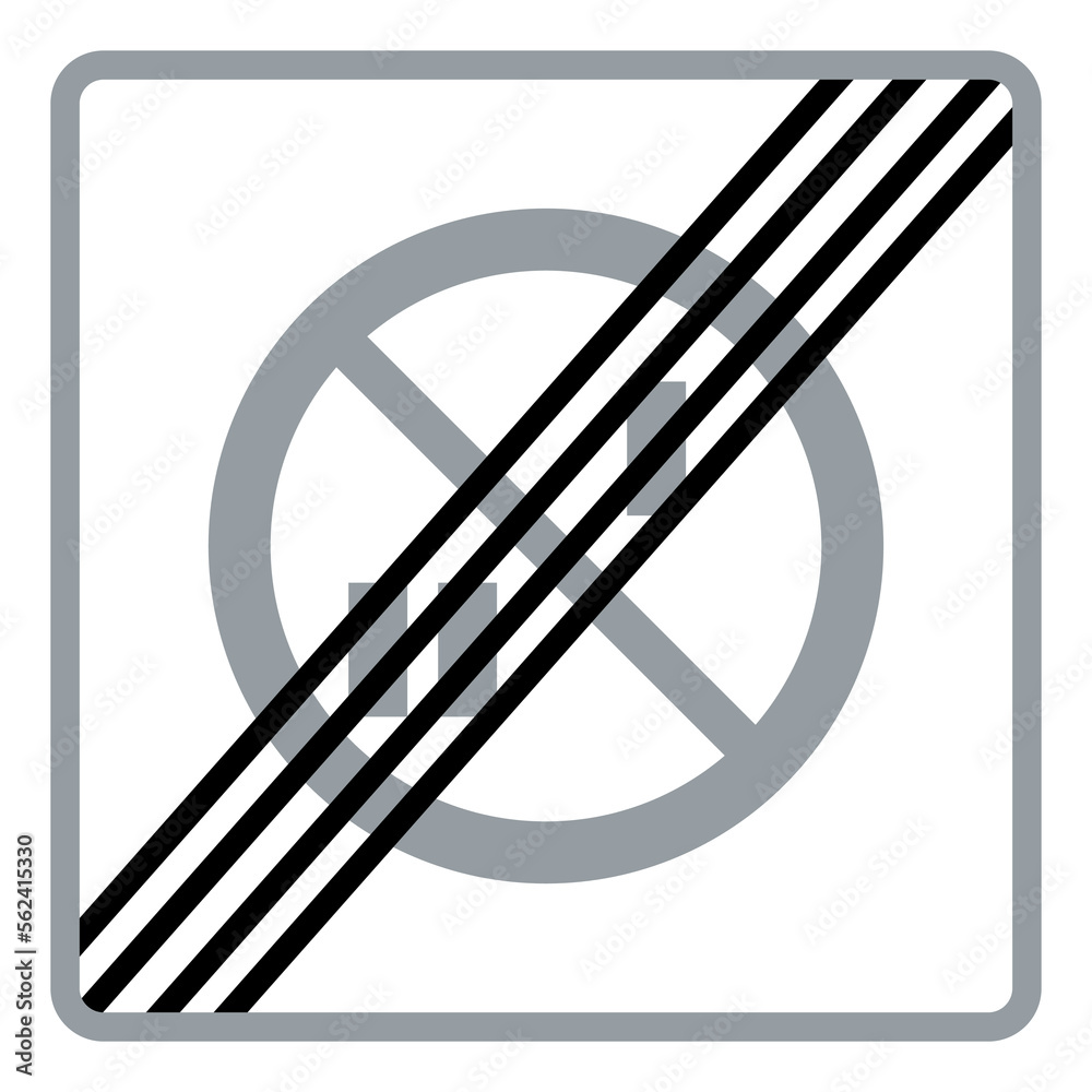 Traffic signs. Road signs. Instruction road signs. End of scope of a ...