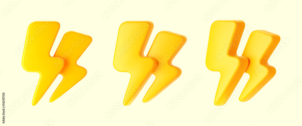 3d yellow thunderbolt, double lightning icons isolated on white ...