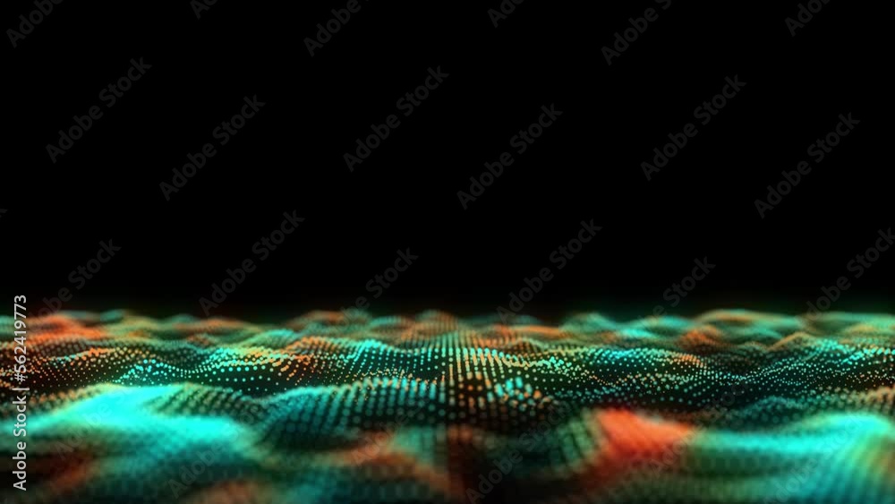 Abstract technology wave of particles. Big data visualization. Dark ...