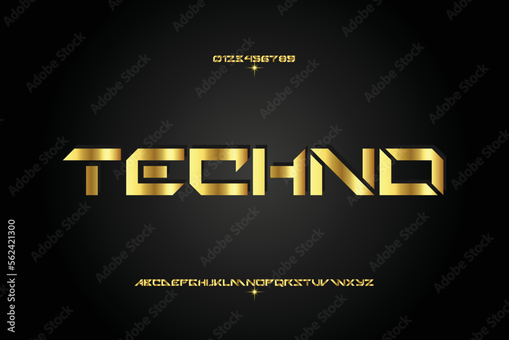 Techno elegant golden alphabet letters font set. Classic Custom gold ...