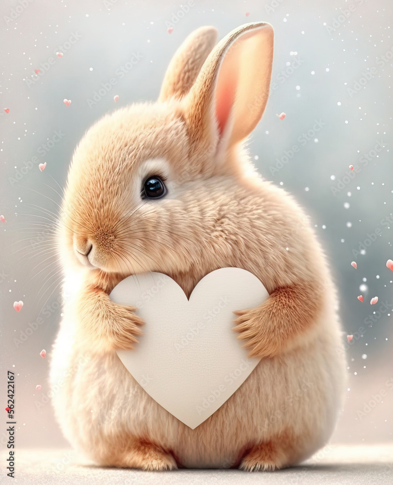 Cute bunny illustration with heart. Spring bunnies greeting card ...