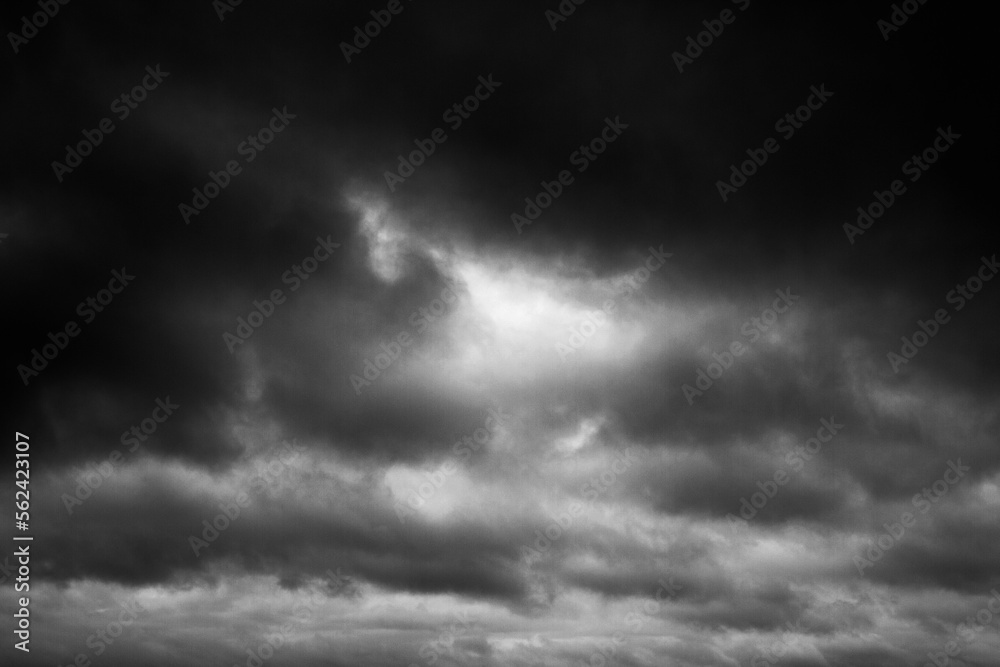 Black and white sky. Dramatic clouds. Horror. Background, banner ...