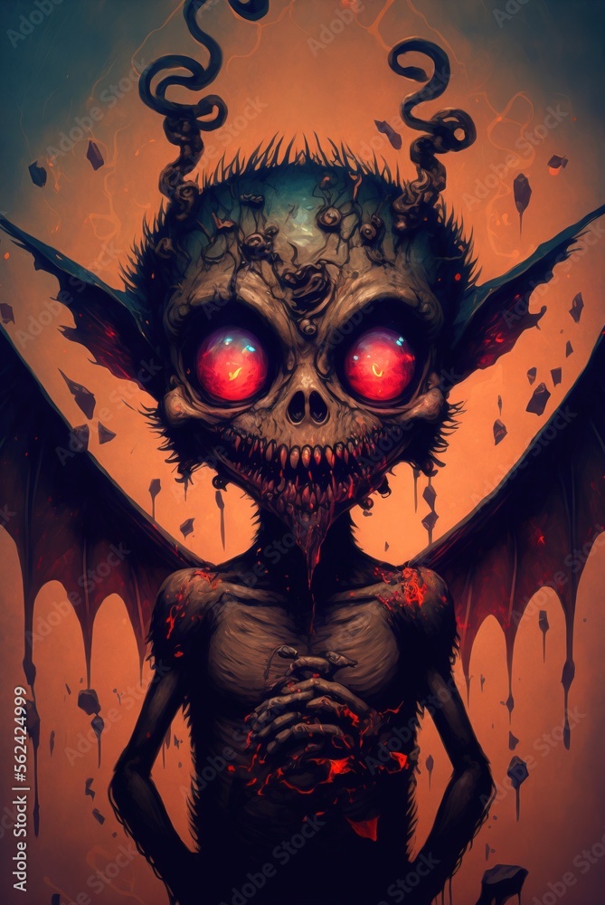 Diseased and plague ridden gargoyle with sharp teeth and devilish wings ...