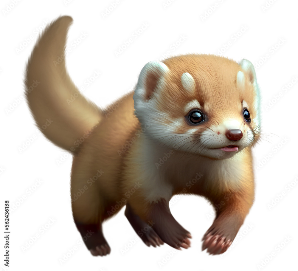cute orange ferret running, illustration on transparent background ...