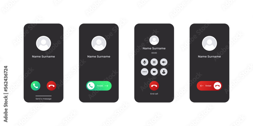 Mockup incoming call. Phone call screen interface. Communication signs ...