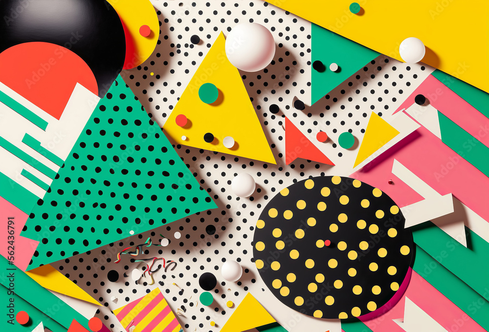 Retro 1980s or 90s trendy paper collage background pattern. Generative ...