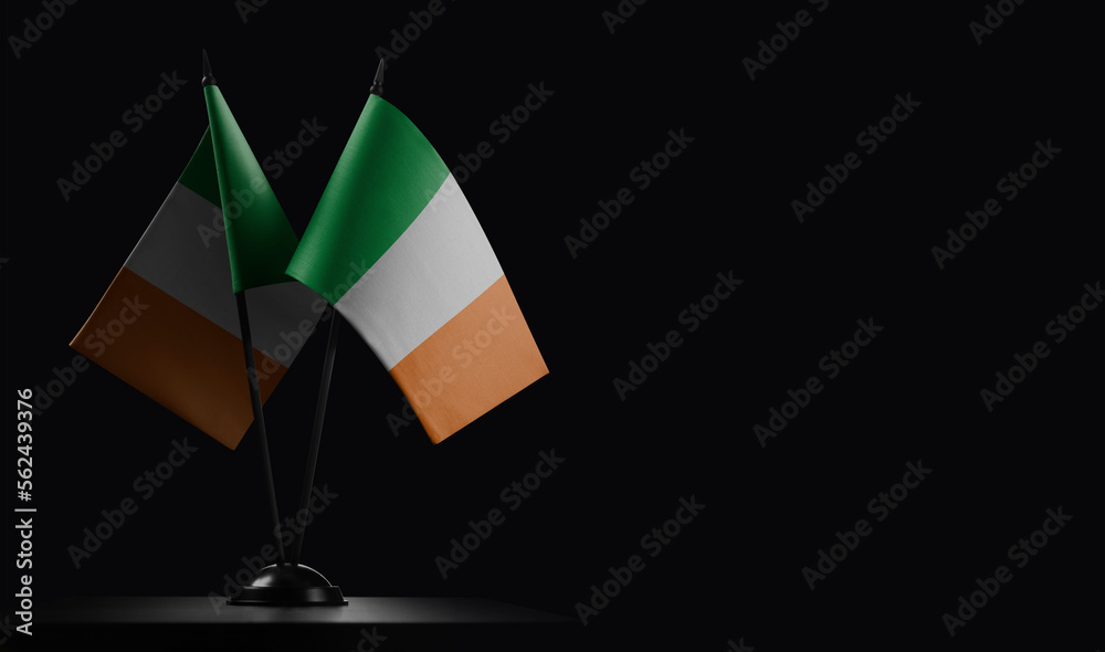 Small national flags of the Ireland on a black background Stock ...