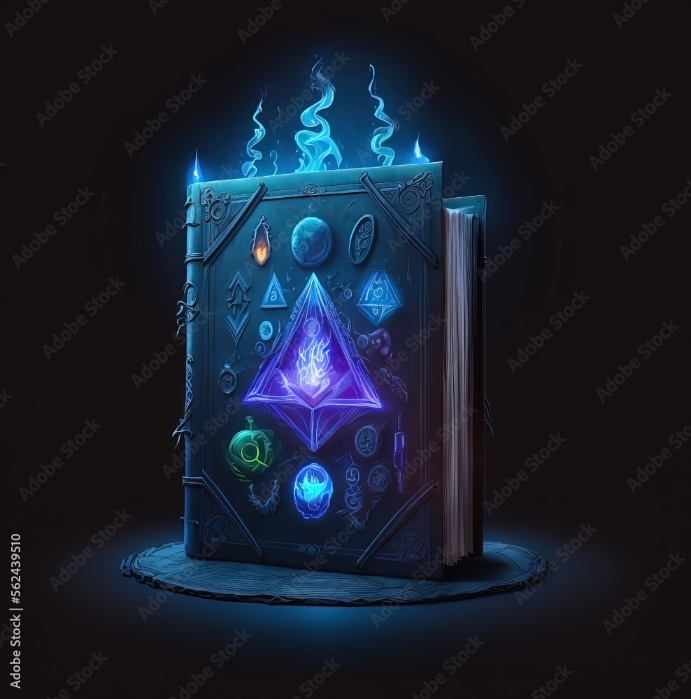 Alchemy book with several medieval fantasy glowing symbols. Stock ...