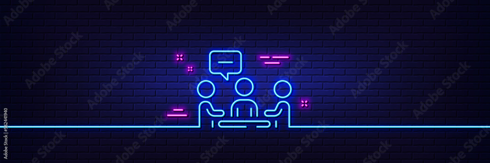 Neon light glow effect. People chatting line icon. Business seminar ...