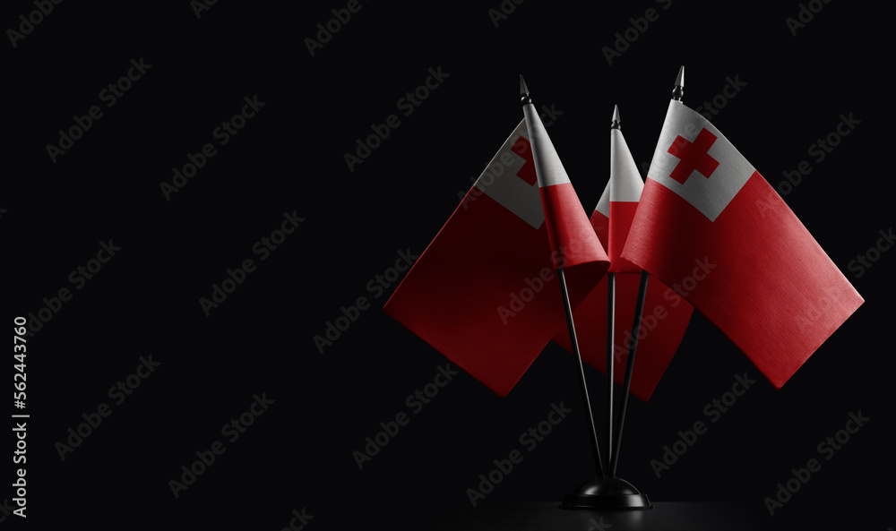 Small national flags of the Tonga on a black background Stock ...