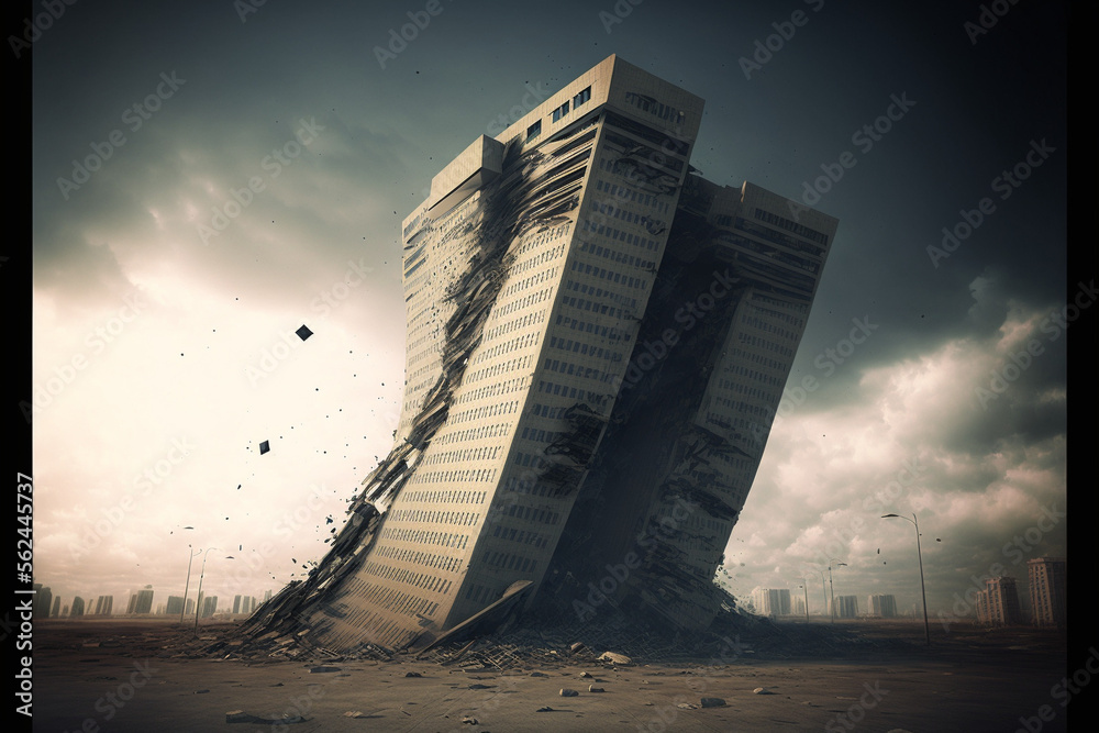 Tilted and Damaged High-Rise Building after Earthquake in City Center ...