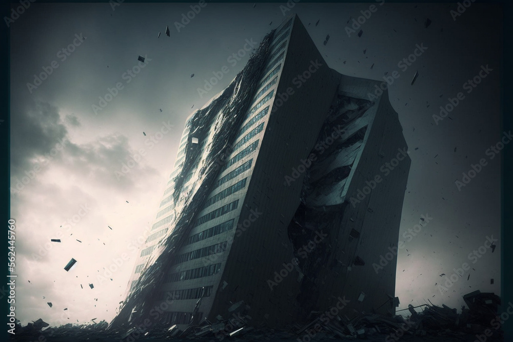 Tilted and Damaged High-Rise Building after Earthquake in City Center ...
