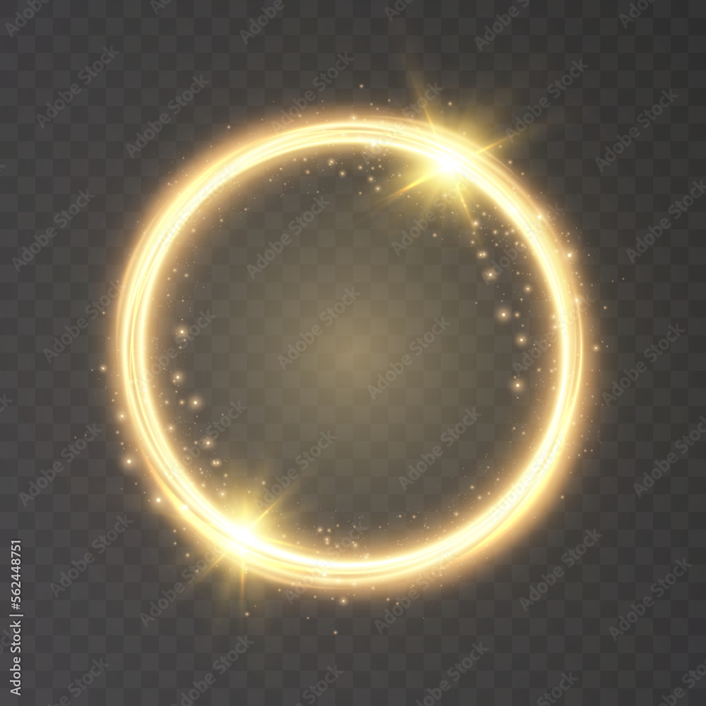 Light gold circle. Round golden line light effect. Glowing golden ...