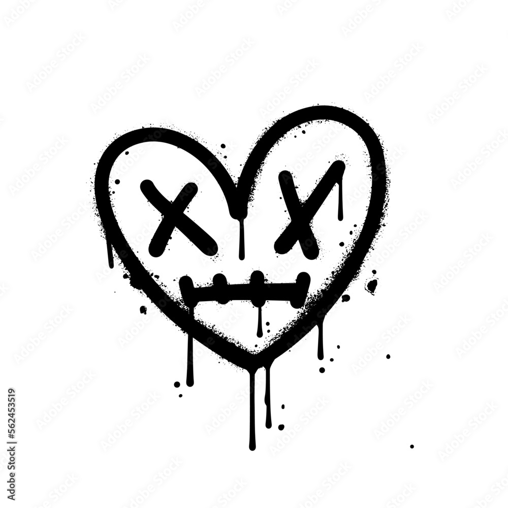 Bleeding heart icon urban graffiti. Emoticon with dead eyes. Textured ...