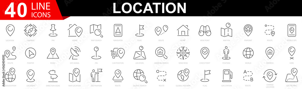 Location icons set. Navigation, location, GPS elements. Containing map ...