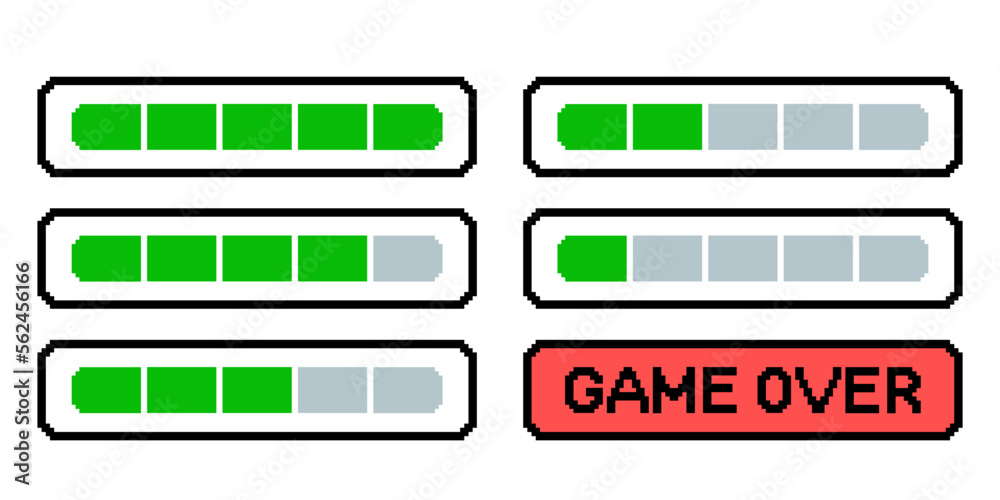 Game buttons. A retro vintage 8 bit game over screen, countdown: five ...