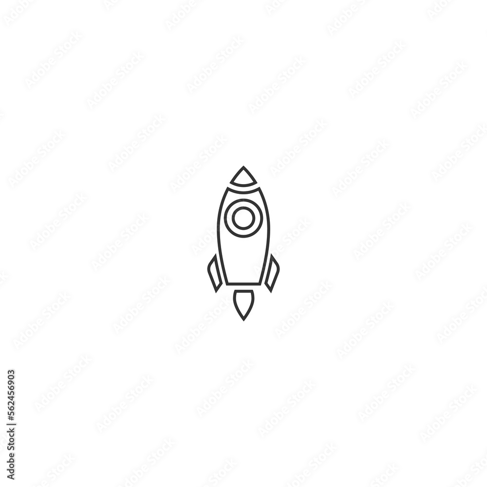 Line rocket ship with fire. Isolated on white. Flat line icon. Vector ... Line rocket ship with fire. Isolated on white. Flat line icon. Vector ...
