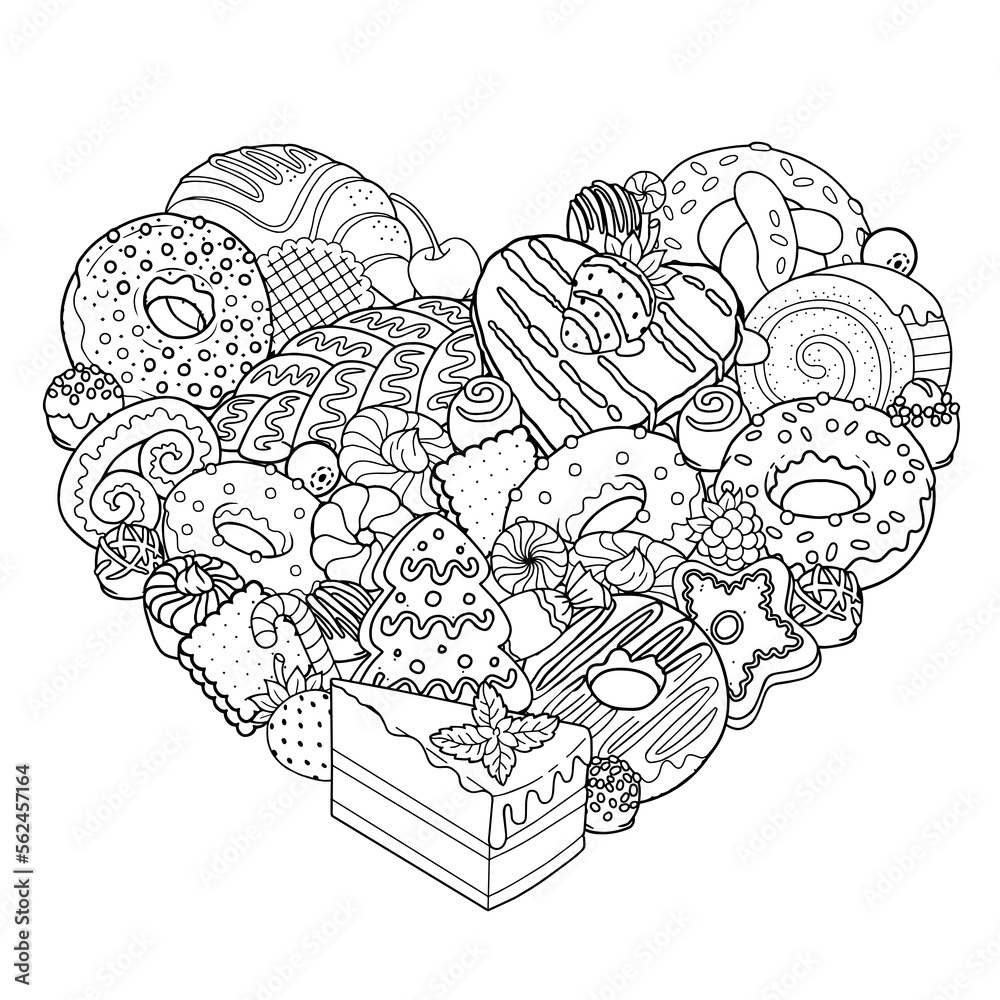 Vector coloring book page for adults. Black and white illustration of ...