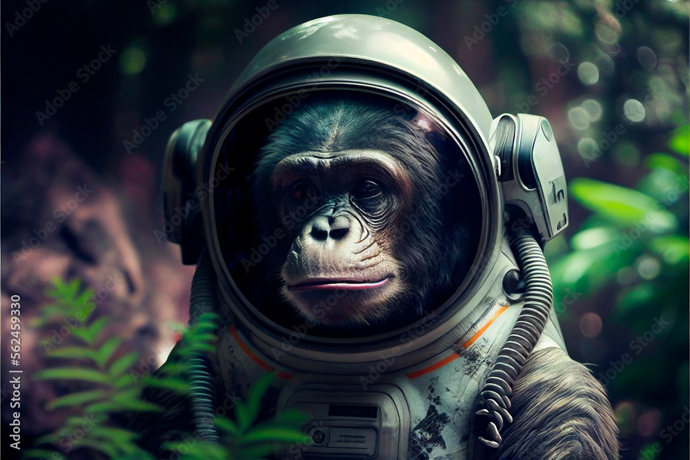 Monkey astrounat wearing space suit. Generated AI Stock Illustration ...