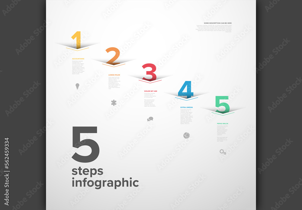 Five diagonal color steps progress page template Stock Template | Adobe ...