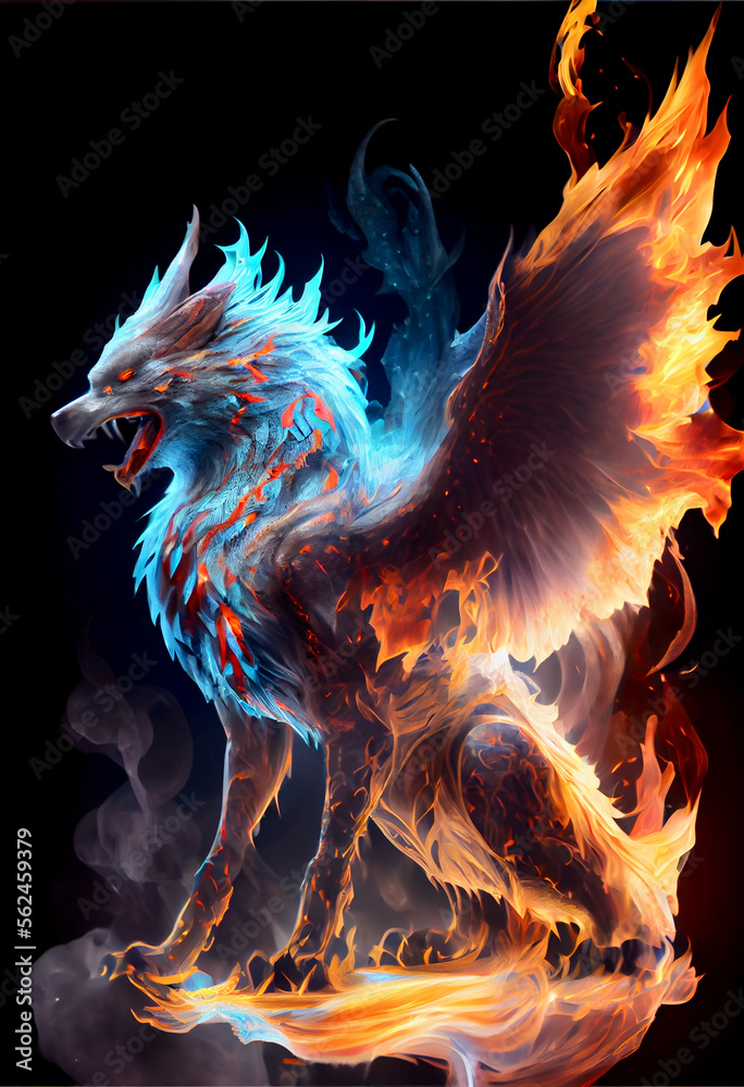 Generative AI abstract render of a wolf dragon Stock Illustration ...