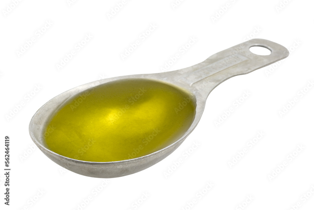 Measuring tablespoon of olive oil on a transparent background Stock ...
