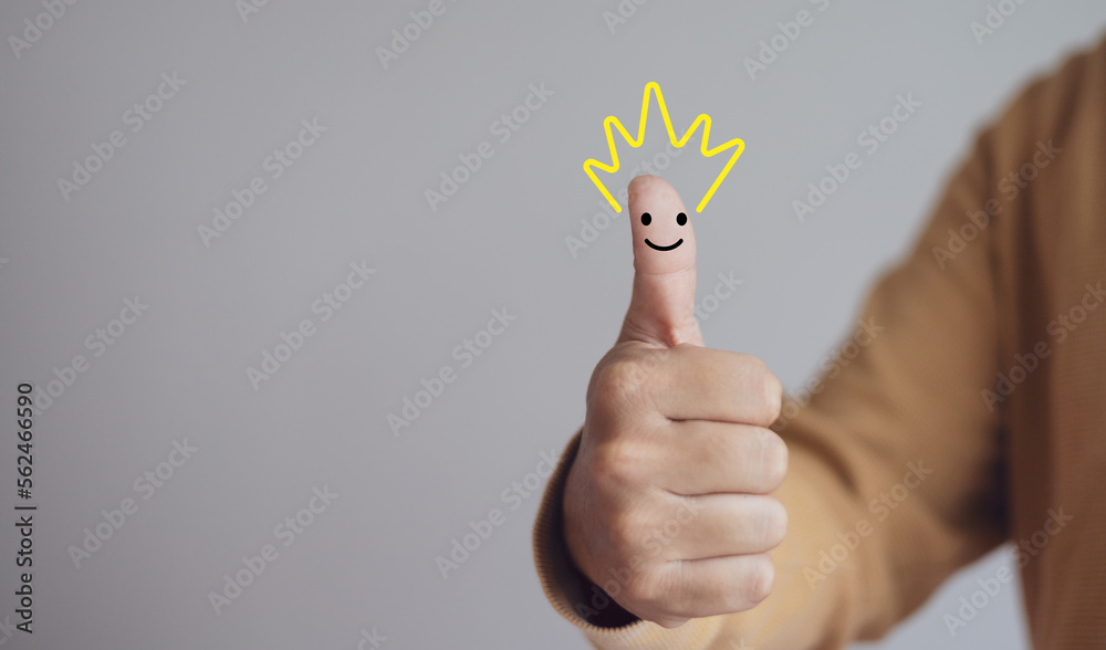 customer satisfaction concept Thumbs up smiley face icon, positive ...