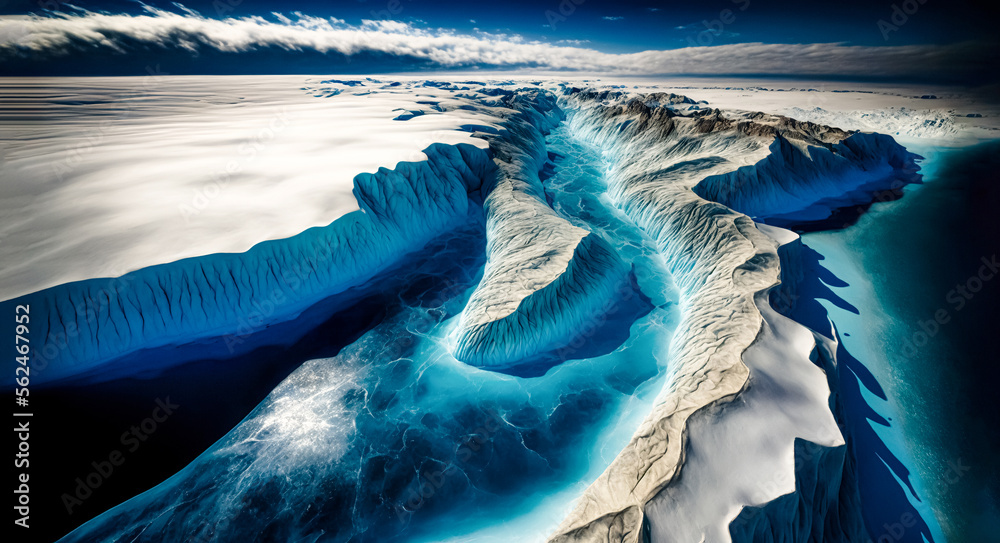 Greenland ice sheet. The Ice Cap crossing through striking glacier ...