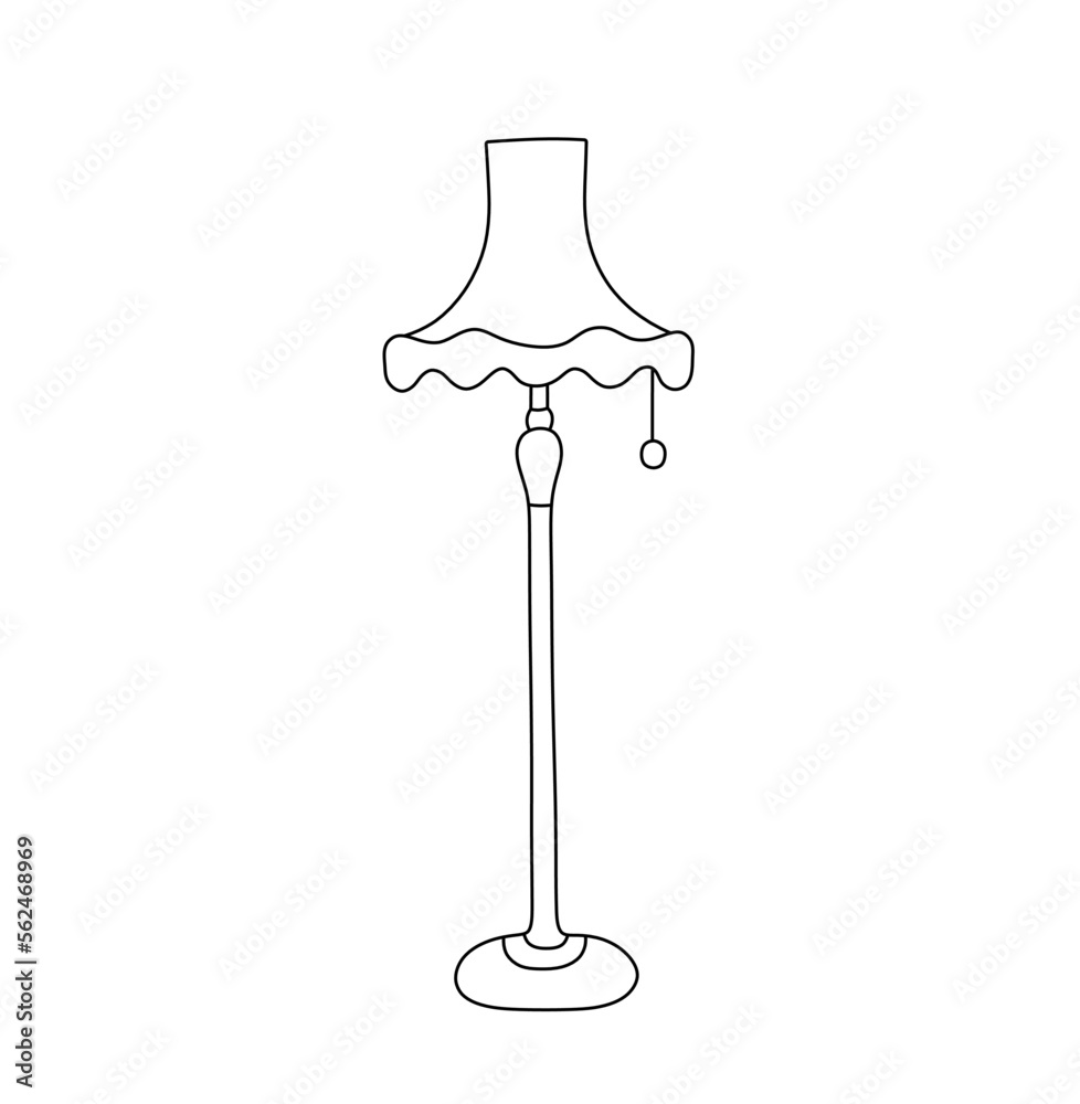 Vector isolated floor lamp with lampshade on a high leg vintage retro ...