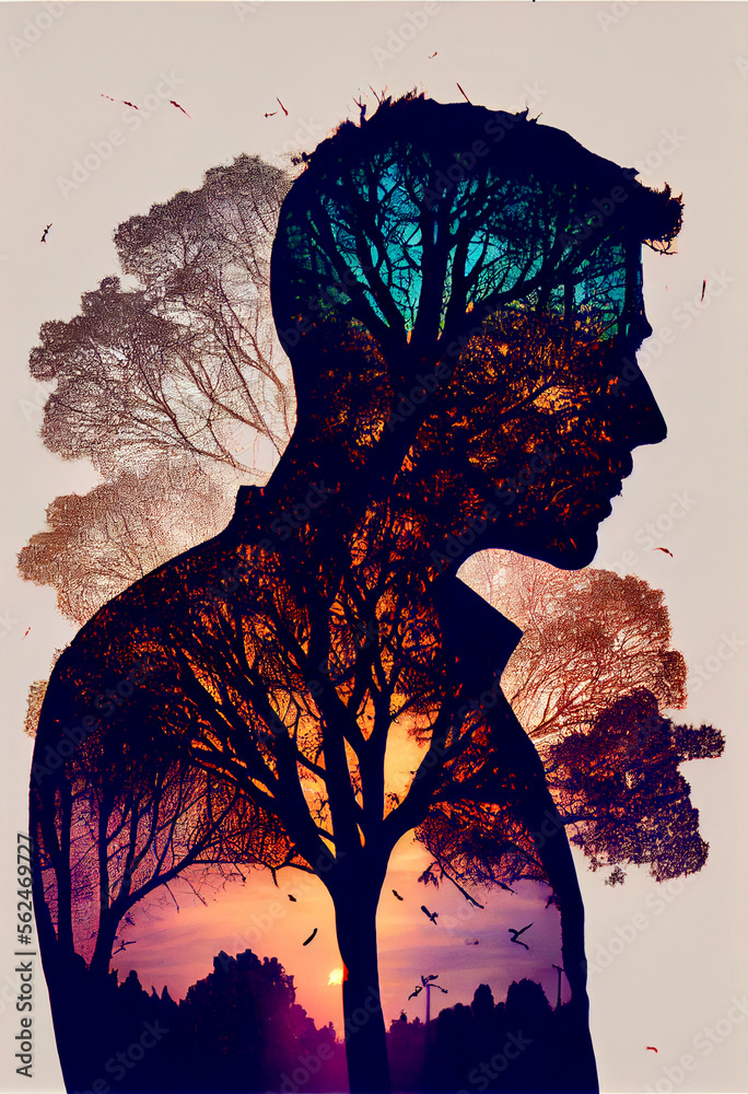 Generative AI abstract render of a tree man hybrid Stock Illustration ...