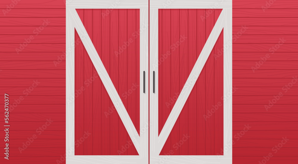Red wooden barn door front view and farm warehouse building cartoon ...