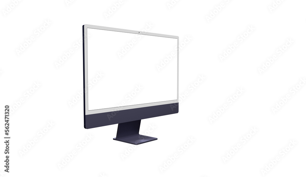 Realistic 3D Computer, with a white screen, isolated on a background ...