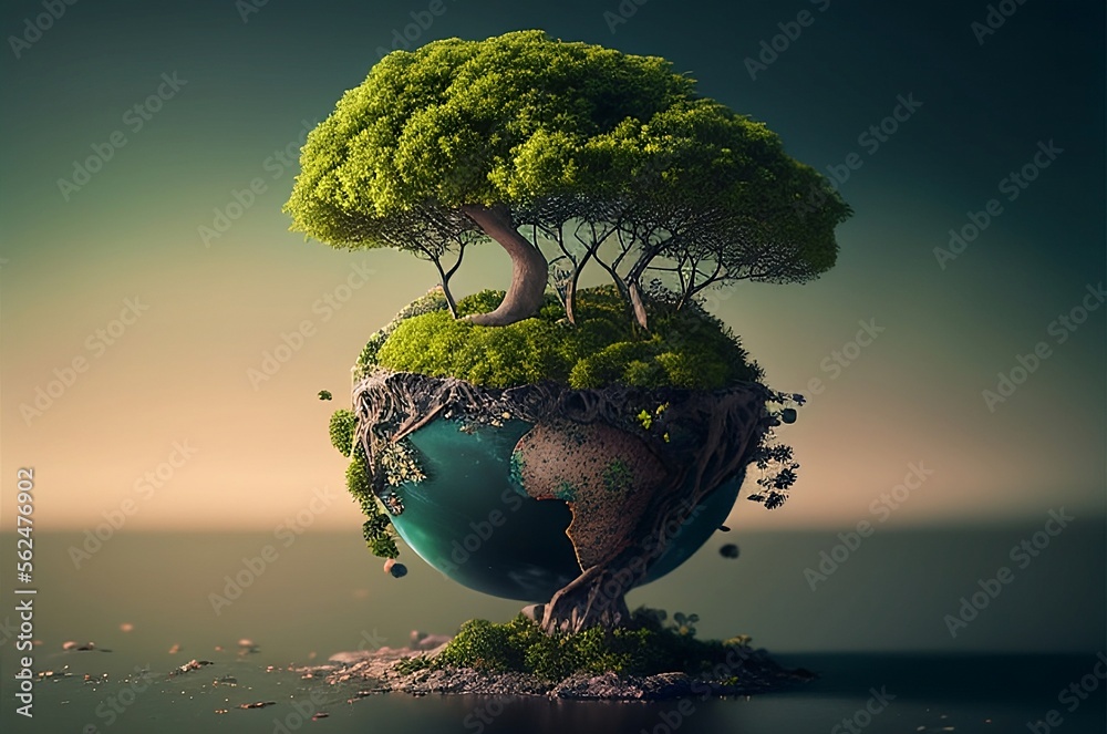 a tree on top of the planet earth while growing up and preserves the ...